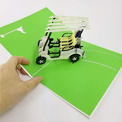 POP CARD EXPRESS Golf Cart 3D Pop Up Greeting Card - Retirement, Happy Birthday Card, Fathers Day Card, Golf Gifts for Men, Golf lovers, Golfer Fans Golf Cart Birthday Card (Light Green)