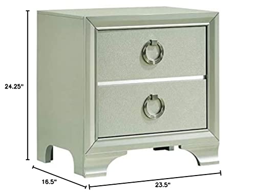 Coaster Furniture Salford 2-Drawer Metallic Sterling Nightstand 24.25" H x 16.5" W x 23.5" D Silver 222722