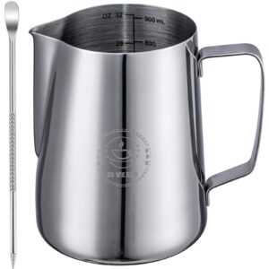 milk frothing pitcher 32oz,espresso steaming pitcher 32oz,espresso machine accessories,milk frother cup 32oz,milk coffee cappuccino latte art,stainless steel jug