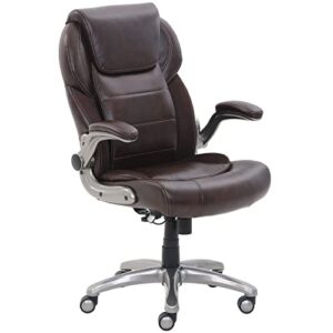 amazoncommercial ergonomic high-back bonded leather executive chair with flip-up arms and lumbar support, brown