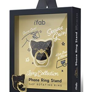 Cellphone Ring Holder Finger Kickstand (2 Pack) - ifab 360° Rotation/Sturdy/Reusable/Grip/Stand/ Universal - Compatible with All Smartphones - Cat Black