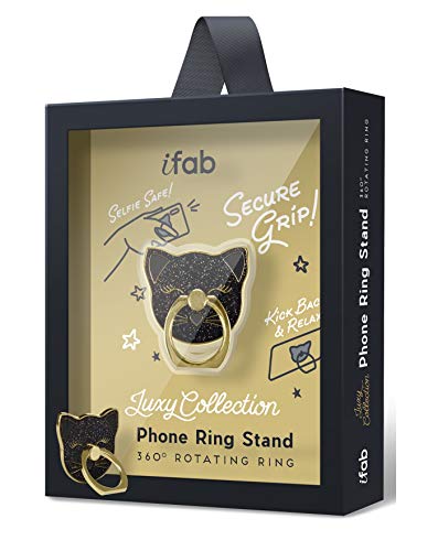 Cellphone Ring Holder Finger Kickstand (2 Pack) - ifab 360° Rotation/Sturdy/Reusable/Grip/Stand/ Universal - Compatible with All Smartphones - Cat Black