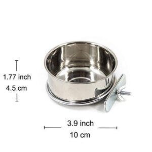 2 Pack Bird Cage Seed Feeder Pet Food Water Bowl Stainless Steel Parrot Feeding Coop Cup Dish with Clamp Holder for Medium and Large Parrots