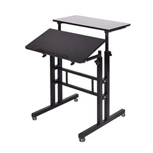 soges mobile standing deskadjustable height, roling sit-stand desk, small standing computer desk workstation on wheels, sit stand up desk for home office, black