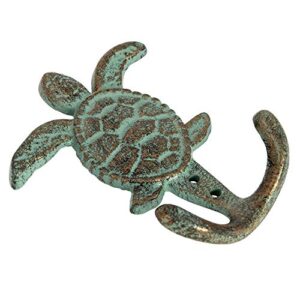 Nauti Cast Iron Sea Turtle Double Hook Bronze with Green Verdigris Patina Great Gift 3.5" W X 4.5" H 6744