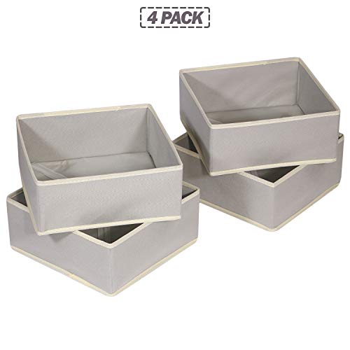 DIOMMELL Foldable Cloth Storage Box Closet Dresser Drawer Organizer Fabric Baskets Bins Containers Divider for Clothes Underwear Bras Socks Clothing,Set of 4 Grey 400