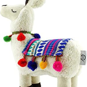 Decorae Plush Llama with Blanket and Pom-Poms, Stuffed Llama Shaped Decorative Pillow