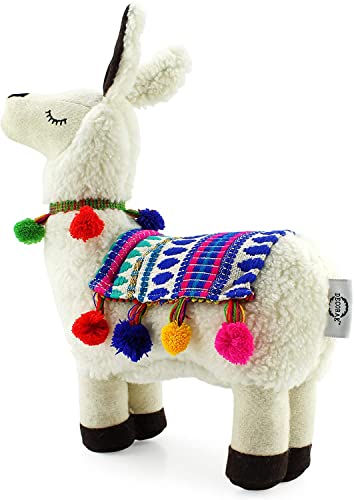 Decorae Plush Llama with Blanket and Pom-Poms, Stuffed Llama Shaped Decorative Pillow