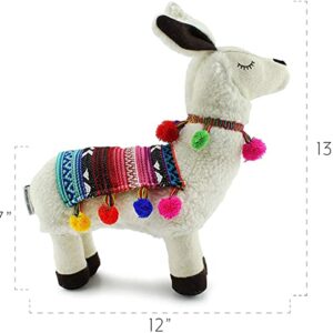 Decorae Plush Llama with Blanket and Pom-Poms, Stuffed Llama Shaped Decorative Pillow