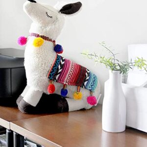 Decorae Plush Llama with Blanket and Pom-Poms, Stuffed Llama Shaped Decorative Pillow