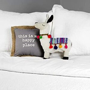 Decorae Plush Llama with Blanket and Pom-Poms, Stuffed Llama Shaped Decorative Pillow