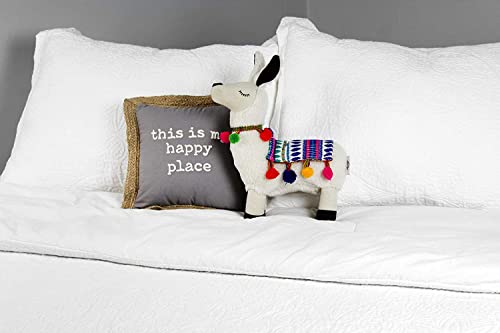 Decorae Plush Llama with Blanket and Pom-Poms, Stuffed Llama Shaped Decorative Pillow