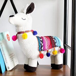 Decorae Plush Llama with Blanket and Pom-Poms, Stuffed Llama Shaped Decorative Pillow