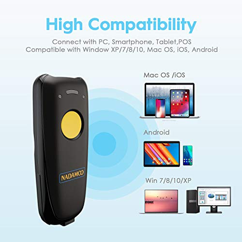 NADAMOO 2D Wireless Barcode Scanner Compatible with Bluetooth, Portable USB 1D 2D QR Code Scanner for Inventory, Bar Code Image Reader for Tablet iPhone iPad Android iOS PC POS, with Charging Dock