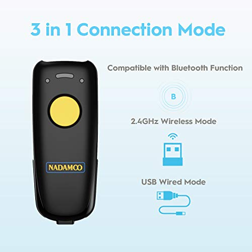 NADAMOO 2D Wireless Barcode Scanner Compatible with Bluetooth, Portable USB 1D 2D QR Code Scanner for Inventory, Bar Code Image Reader for Tablet iPhone iPad Android iOS PC POS, with Charging Dock