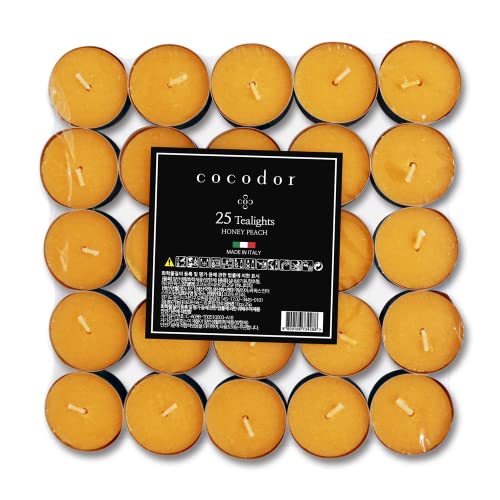 COCODOR Scented Tealight Candles/Honey Peach / 25 Pack / 4-5 Hour Extended Burn Time/Made in Italy, Cotton Wick, Scented Home Deco, Fragrance, Mother's Day