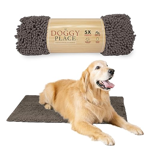 My Doggy Place Microfiber Dog Mat for Muddy Paws, 36" x 26" Ash - Absorbent and Quick-Drying Dog Paw Cleaning Mat, Washer and Dryer Safe - Non-Slip Rubber Backed Dog Floor Mat, Large