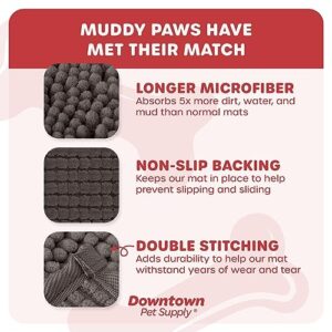 My Doggy Place Microfiber Dog Mat for Muddy Paws, 36" x 26" Ash - Absorbent and Quick-Drying Dog Paw Cleaning Mat, Washer and Dryer Safe - Non-Slip Rubber Backed Dog Floor Mat, Large