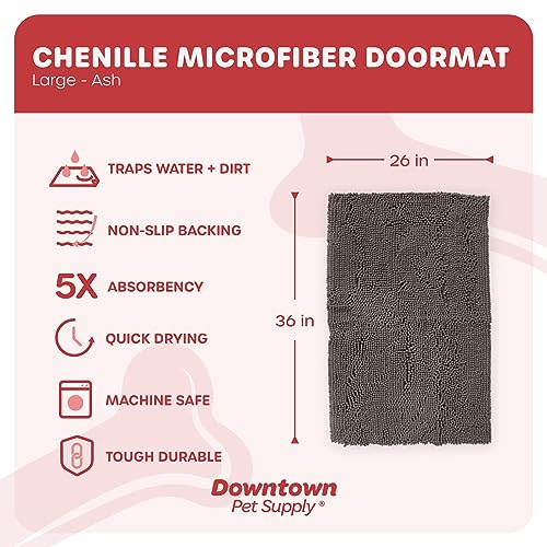 My Doggy Place Microfiber Dog Mat for Muddy Paws, 36" x 26" Ash - Absorbent and Quick-Drying Dog Paw Cleaning Mat, Washer and Dryer Safe - Non-Slip Rubber Backed Dog Floor Mat, Large