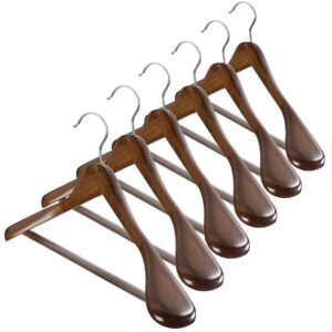 high-grade wide shoulder wooden hangers 10 pack, non slip pants bar, smooth finish wood suit hanger coat hanger for closet, holds upto 20lbs, 360° swivel hook, for dress jacket, heavy clothes hangers