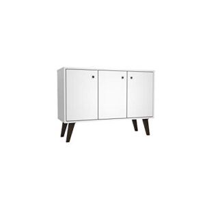 manhattan comfort bromma mid century 3 door sideboard buffet cabinet, white