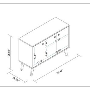 Manhattan Comfort Bromma Mid Century 3 Door Sideboard Buffet Cabinet, White