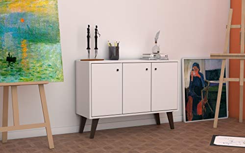 Manhattan Comfort Bromma Mid Century 3 Door Sideboard Buffet Cabinet, White