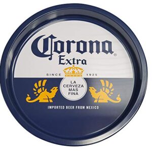 The Tin Box Company Corona Large Round Beverage Tray, Blue and White