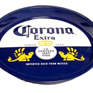 The Tin Box Company Corona Large Round Beverage Tray, Blue and White