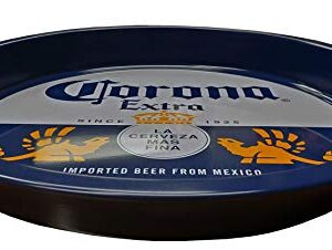 The Tin Box Company Corona Large Round Beverage Tray, Blue and White