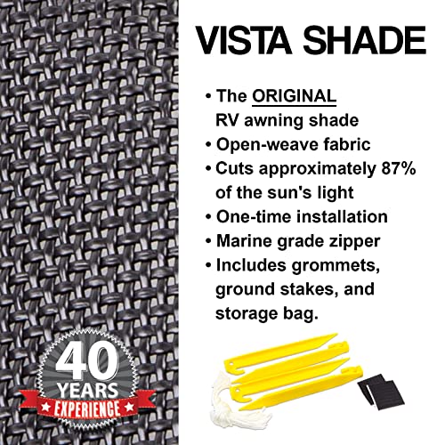 ShadePro - Vista Shade - RV Awning Shade Screen - Zipper Sun Screen Installs in Seconds - Solar Mesh Blocks 87% of Sunlight - The Original Camper Sunscreen Shade for Awnings - 19' x 9' - Grey