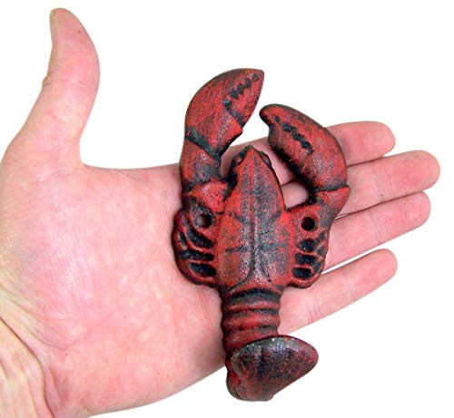 Primitive Cast Red Lobster Wall Hooks, 5 1/2 Inches, Set of 2