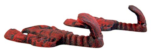 Primitive Cast Red Lobster Wall Hooks, 5 1/2 Inches, Set of 2