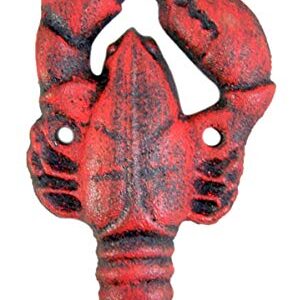 Primitive Cast Red Lobster Wall Hooks, 5 1/2 Inches, Set of 2