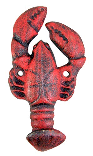 Primitive Cast Red Lobster Wall Hooks, 5 1/2 Inches, Set of 2