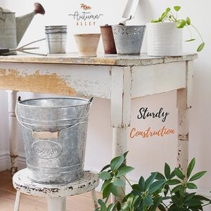 Autumn Alley Farmhouse Bathroom Trash Can - Rustic Galvanized Trash Can Bucket with Wooden Handle for Rustic Bathroom, Farmhouse Kitchen, Country Home Décor, 7 Liters, Galvanized Grey