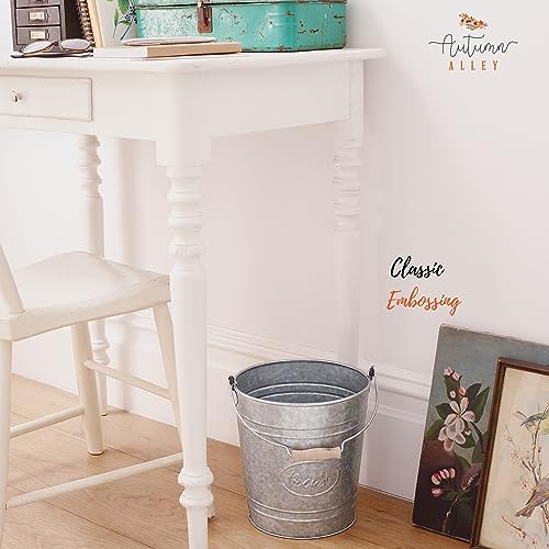 Autumn Alley Farmhouse Bathroom Trash Can - Rustic Galvanized Trash Can Bucket with Wooden Handle for Rustic Bathroom, Farmhouse Kitchen, Country Home Décor, 7 Liters, Galvanized Grey