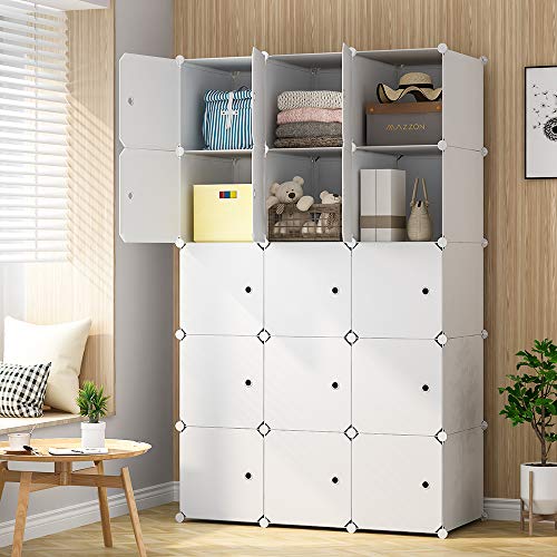 KOUSI Large Cube Storage - 14"x18" Depth Cube (15 Cubes) Organizer Shelves Clothes Dresser Closet Storage Organizer Cabinet Shelving Bookshelf Toy Organizer, White