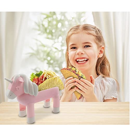 Unicorn Taco Holder Kids Plate Animal Food Holder, Cute Pink Novelty Taco Stand Holds 2 Taco Shells, Funny Taco Accessories for Fun Taco Tuesday Party