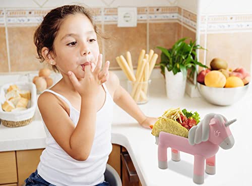 Unicorn Taco Holder Kids Plate Animal Food Holder, Cute Pink Novelty Taco Stand Holds 2 Taco Shells, Funny Taco Accessories for Fun Taco Tuesday Party