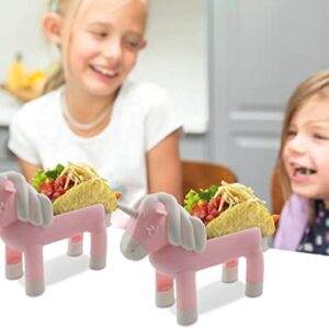 Unicorn Taco Holder Kids Plate Animal Food Holder, Cute Pink Novelty Taco Stand Holds 2 Taco Shells, Funny Taco Accessories for Fun Taco Tuesday Party