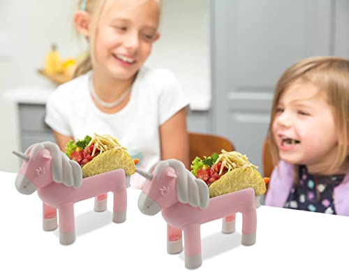 Unicorn Taco Holder Kids Plate Animal Food Holder, Cute Pink Novelty Taco Stand Holds 2 Taco Shells, Funny Taco Accessories for Fun Taco Tuesday Party