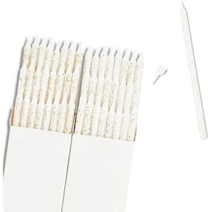 White Gold Glitter Long Thin Birthday Cake Candles in Holders (5 in., 48 Pack)