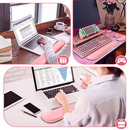 Gimars Upgrade Cleanable PU Leather Keyboard Wrist Pillow Rest Pad, Enlarge Mouse Wrist Cushion Support for Office, Computer, Laptop, Mac, Durable, Comfortable, Pain Relief, Pink