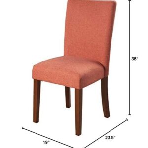 Benjara Fabric Upholstered Parson Dining Chair with Wooden Legs, Set of Two, Orange and Brown