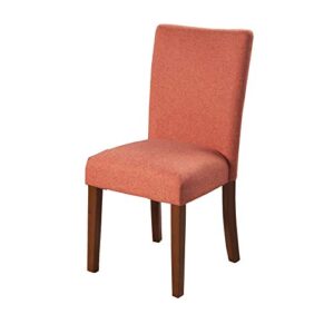 Benjara Fabric Upholstered Parson Dining Chair with Wooden Legs, Set of Two, Orange and Brown