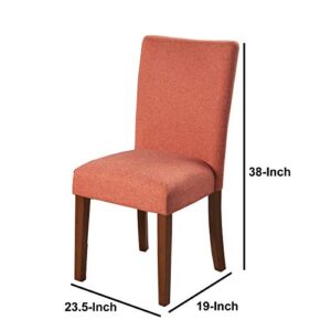 Benjara Fabric Upholstered Parson Dining Chair with Wooden Legs, Set of Two, Orange and Brown