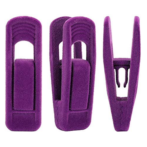 Trgowaul Purple Velvet Hangers Clips, Pants Hangers Velvet Clips, Strong Finger Clips Perfect for Thin Velvet Hangers (20 Pcs, Purple)