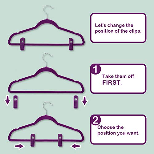 Trgowaul Purple Velvet Hangers Clips, Pants Hangers Velvet Clips, Strong Finger Clips Perfect for Thin Velvet Hangers (20 Pcs, Purple)