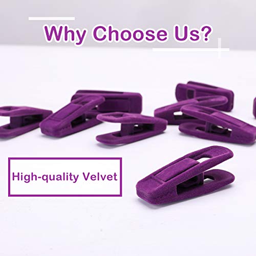 Trgowaul Purple Velvet Hangers Clips, Pants Hangers Velvet Clips, Strong Finger Clips Perfect for Thin Velvet Hangers (20 Pcs, Purple)